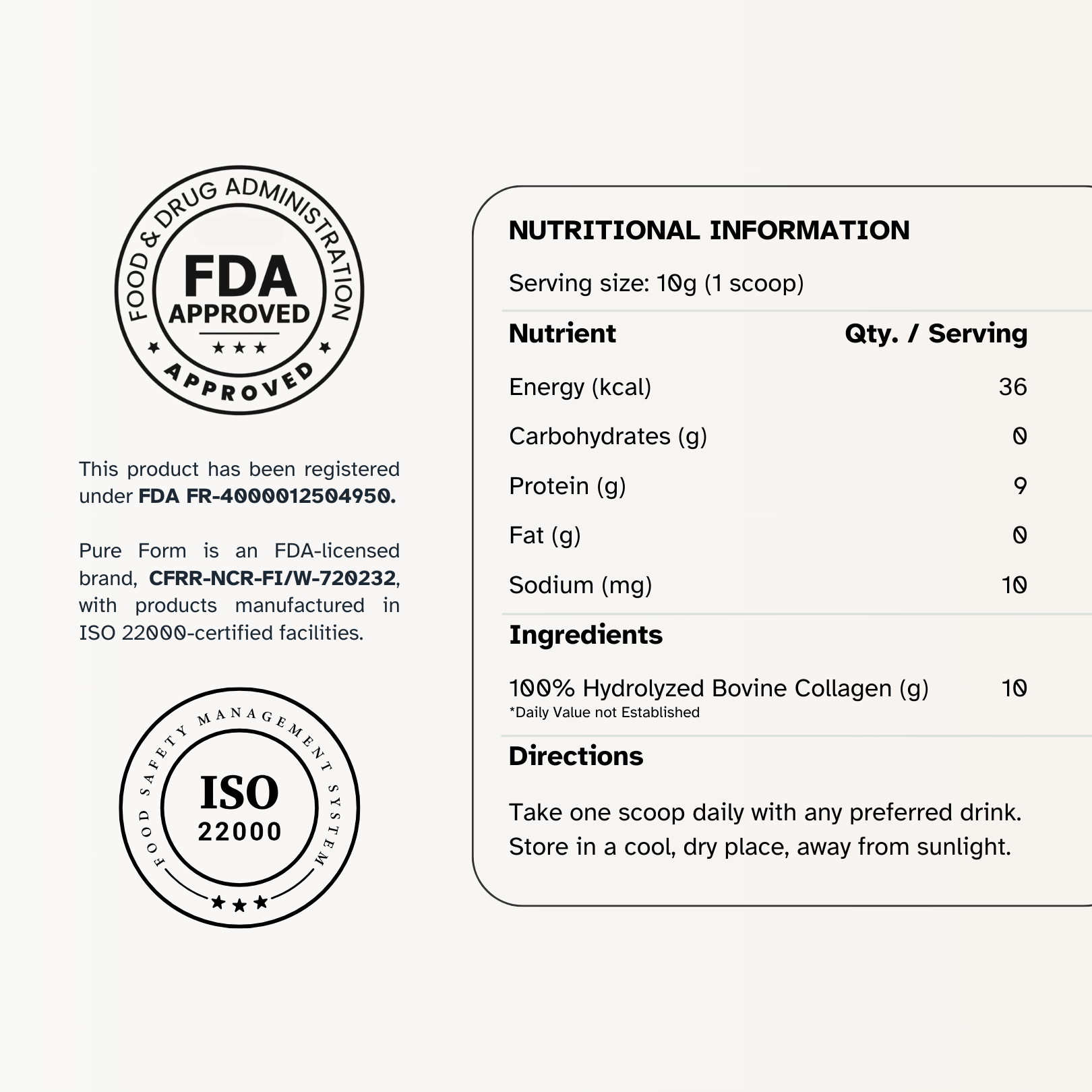 Pure Form Collagen | 10,000mg Hydrolyzed Bovine Collagen