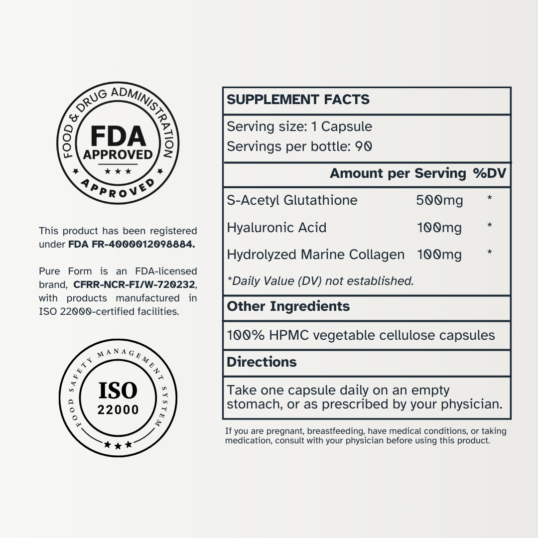 Pure Form S-Acetyl Glutathione | 90-Day Supply | 90 Capsules | 700mg